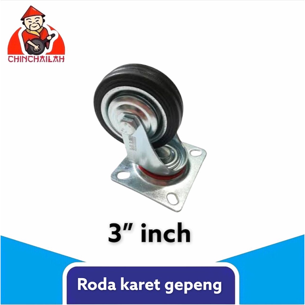 Jual Roda karet | roda caster 3" inch wheel plat besi rubber (4pcs ...