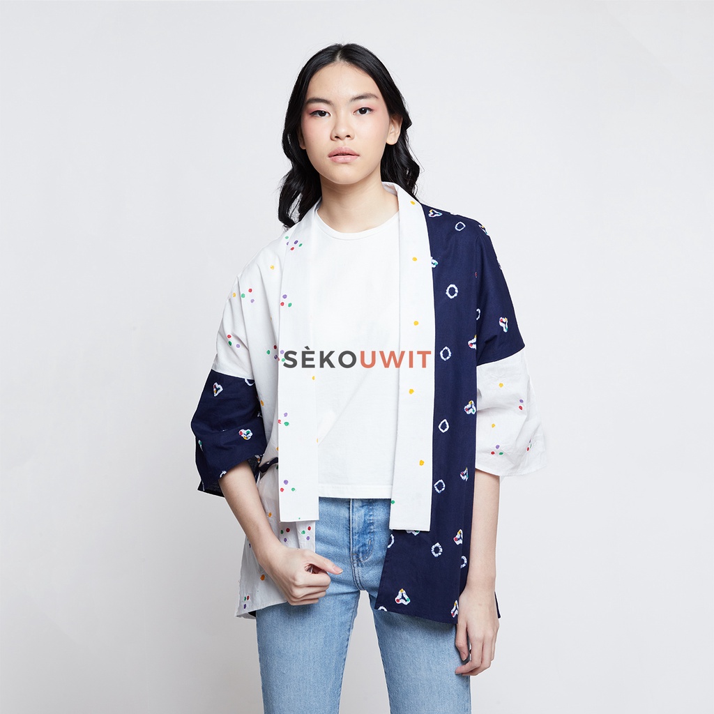 Jual Zygo Color Block Long Sleeves Kimono Outer Sèkouwit In Navy Blue ...