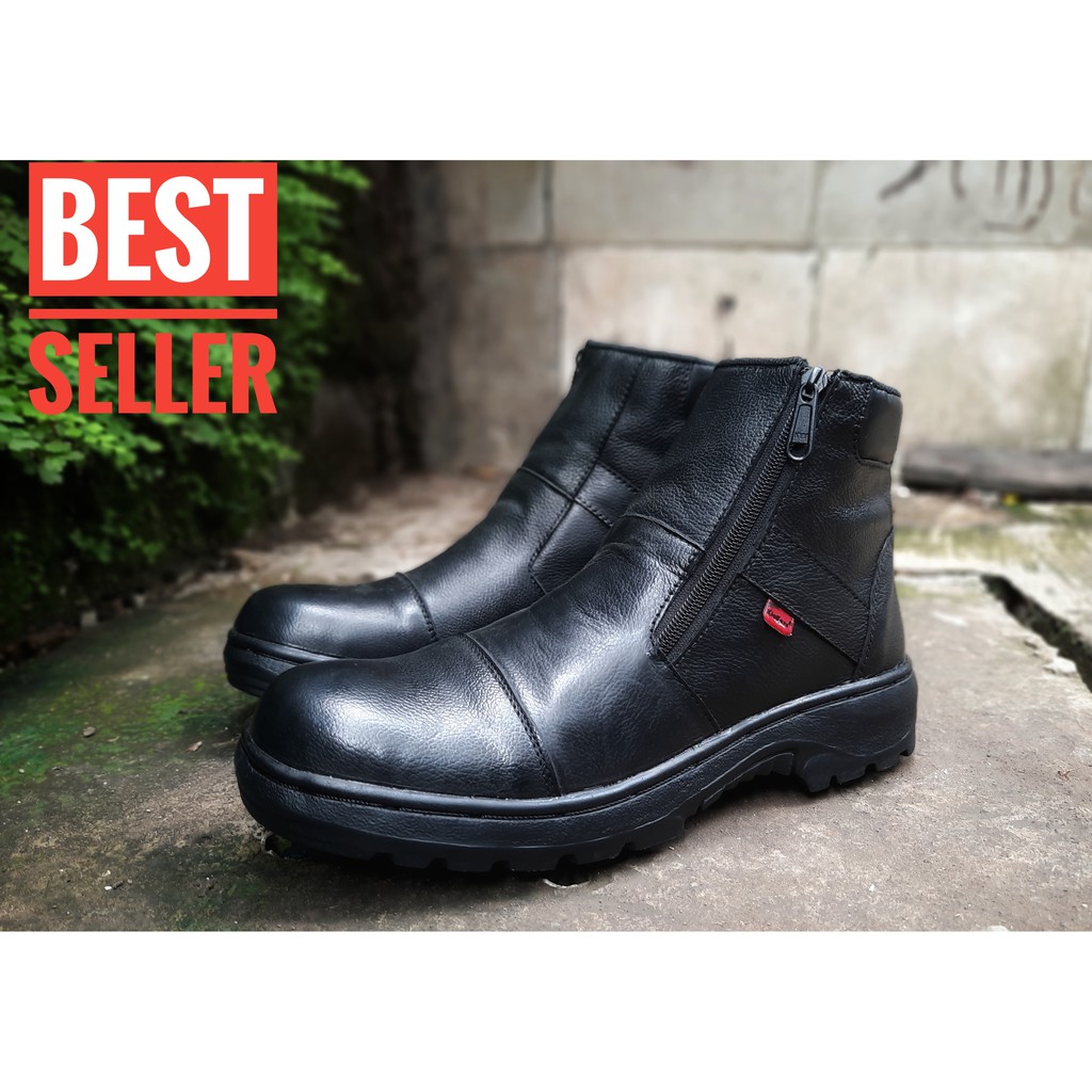 Jual sepatu pria kulit asli,safety ujung besi,sleting samping,pdl,pdh ...