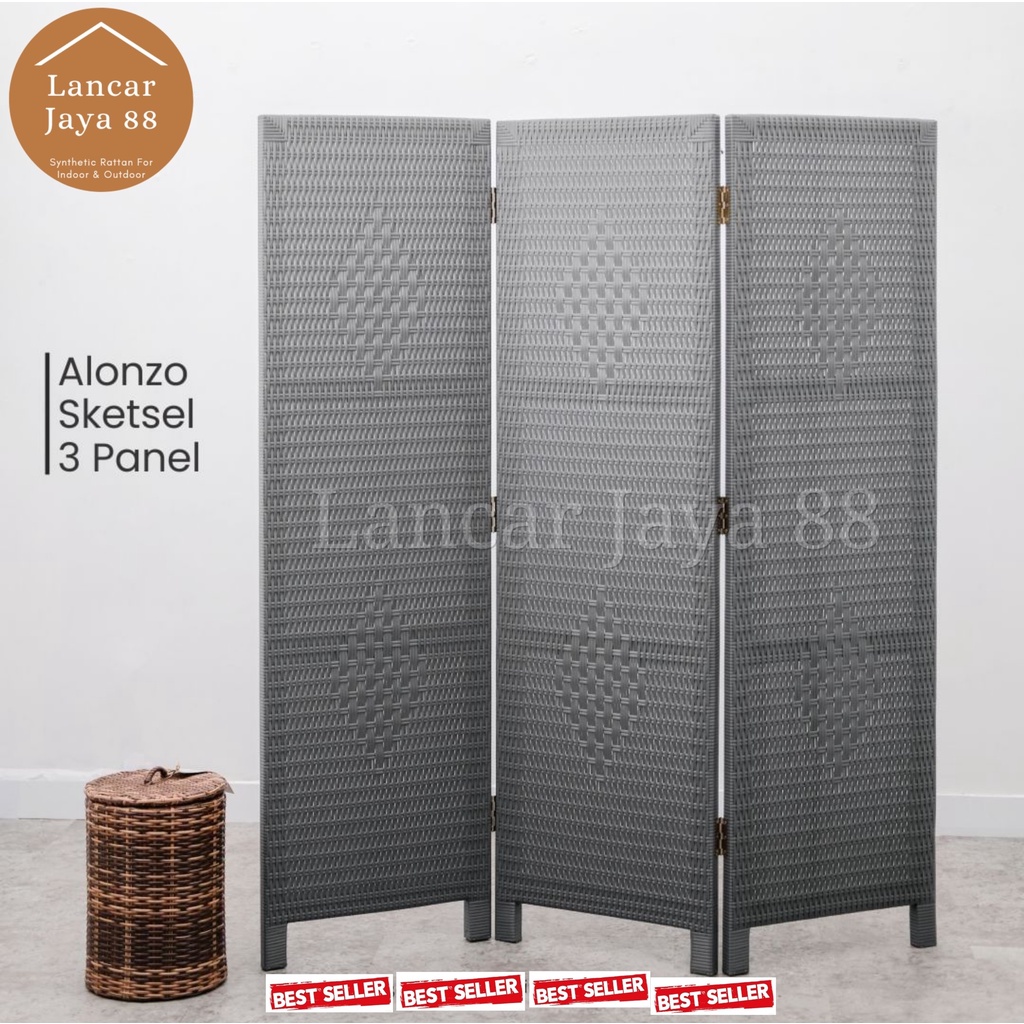 Jual Sketsel Ruangan Rotan Sintetis Abu 3 Panel | Shopee Indonesia