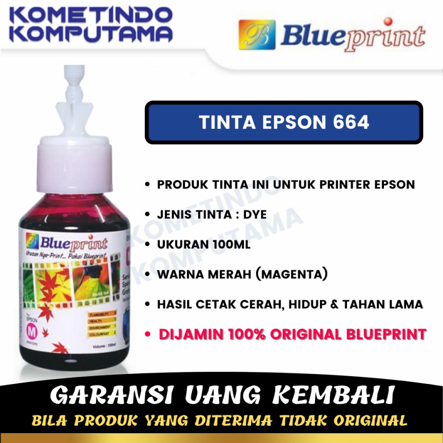 Jual MAGENTA Epson 664 BLUEPRINT 100ml CP Tinta Botol MERAH 100% ...