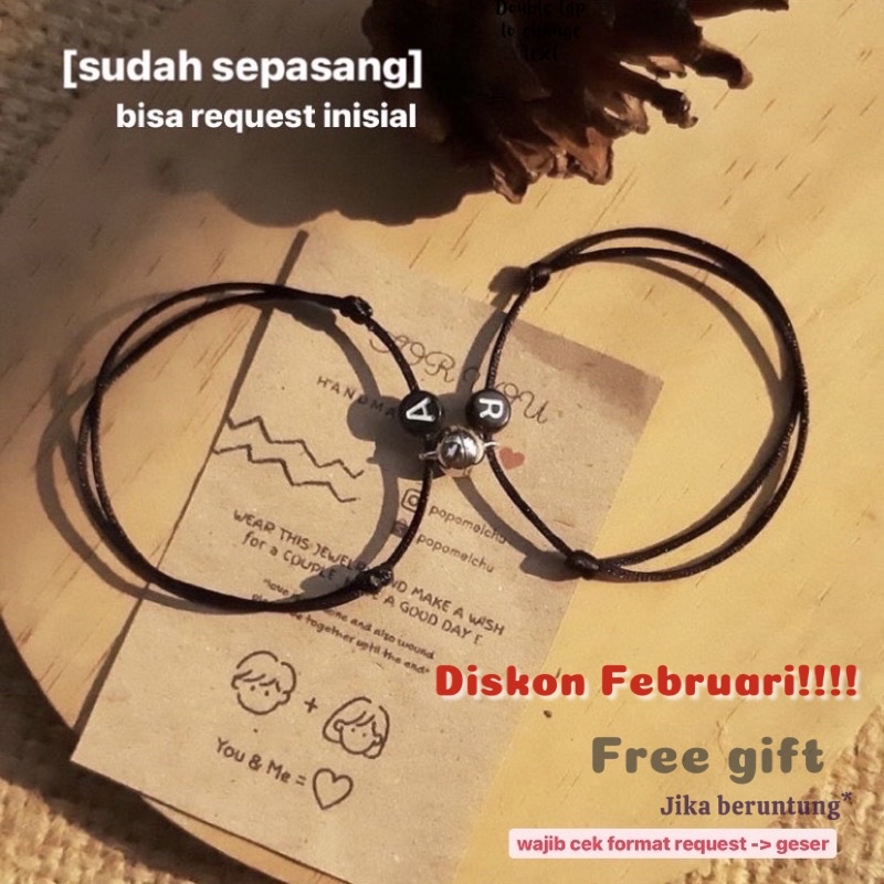 Jual [ 2 Gelang ] Gelang magnet couple Inisial custom / Gelang couple ...