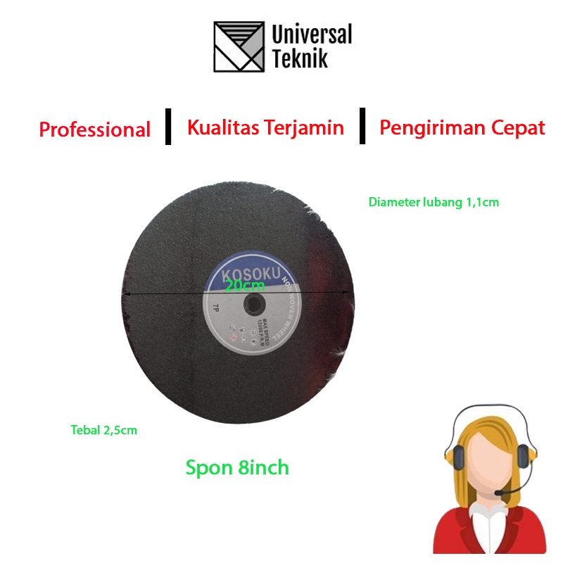 Jual spon 8inc x 2,5 cm alat teknik gosok HL stainless steel besi ...