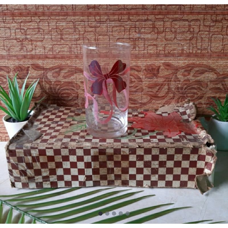 Jual OBRAL GILA Gelas Minum motif Bunga kaca tipis model 80an 4pcs/box ...