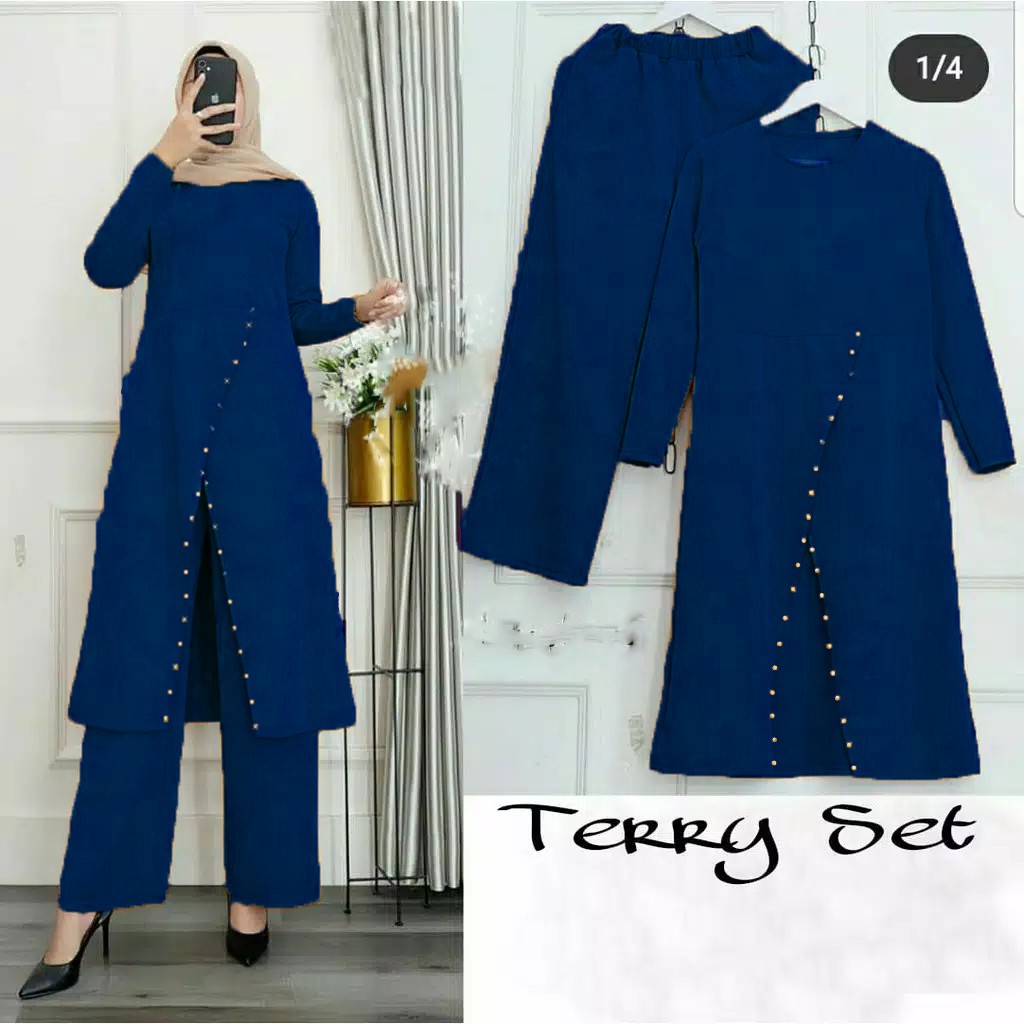 Jual TS - SET TERRY PEARLY MF / SETELAN LONG TUNIK MUTIARA TERRY ...