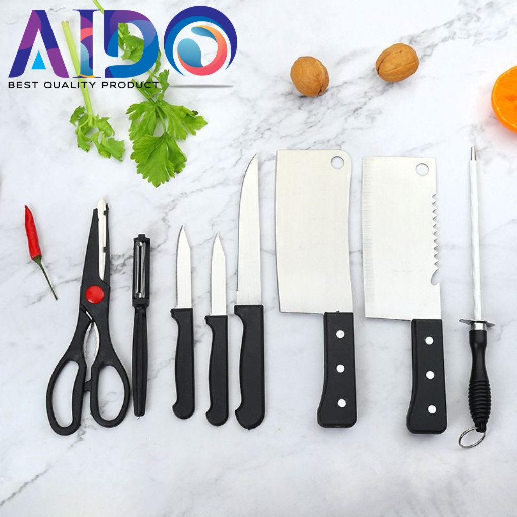 Jual Pisau Dapur Set isi 8 psc 1068 - Hitam PISAU STAINLESS STEEL SET ...