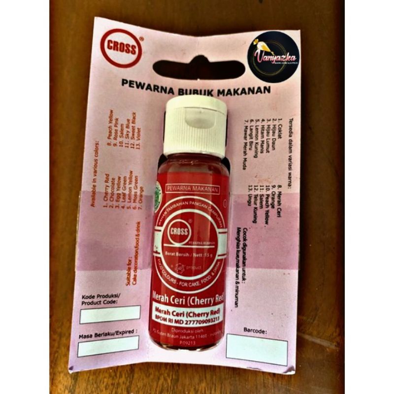 Jual Pewarna Makanan Bubuk/Powder Halal Cherry Red/Merah Cross 15gr ...