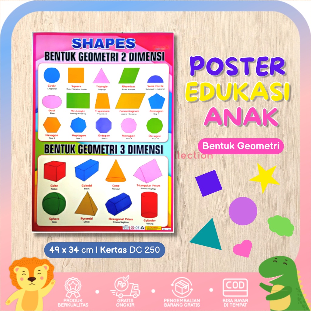 Jual Poster Dinding Edukasi Anak Belajar Gambar Bentuk Shapes Geometri ...