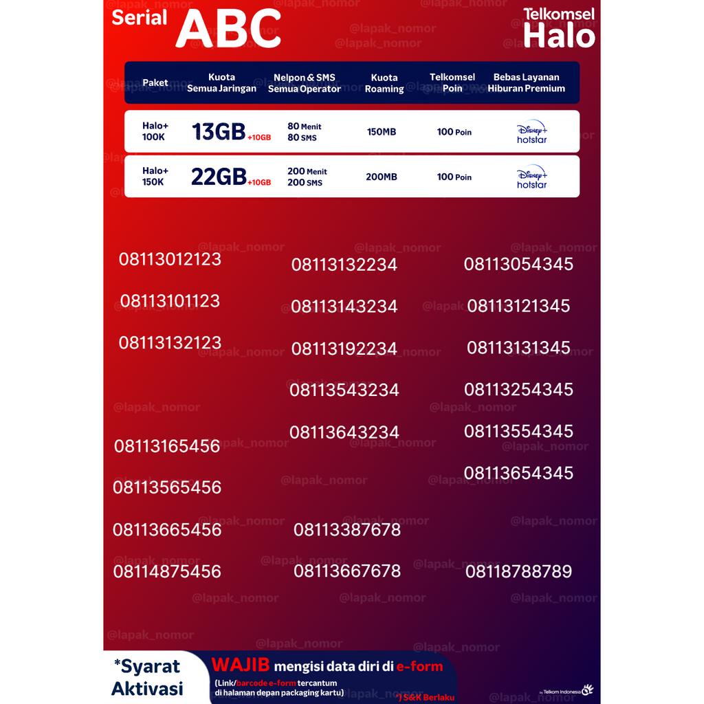 Jual NOMOR CANTIK UNIK POLA ABC 11 DIGIT TELKOMSEL HALO FREE KUOTA UP ...
