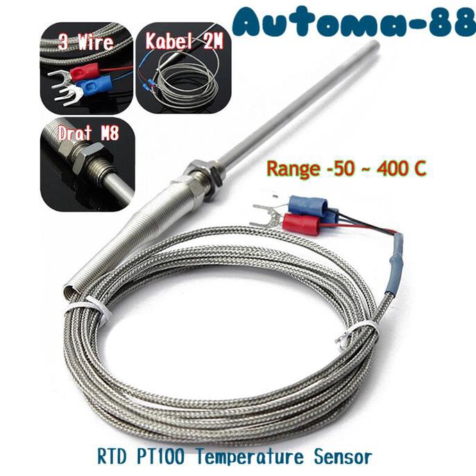 Jual Temperature Sensor Suhu Rtd Pt100 Probe 100Mm Kabel 2M 2 Meter ...