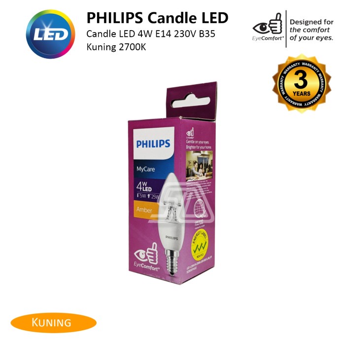 Jual Lampu Philips Candle LED 4-25W E14 230V B35 CL ND_AP Kuning 2700K ...
