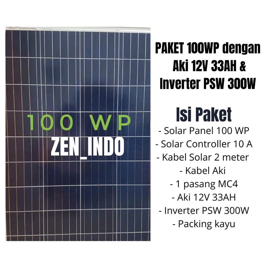 Jual Paket Hemat Solar Panel 100WP, Aki 12 v 33 Ah dan Inverter PSW ...