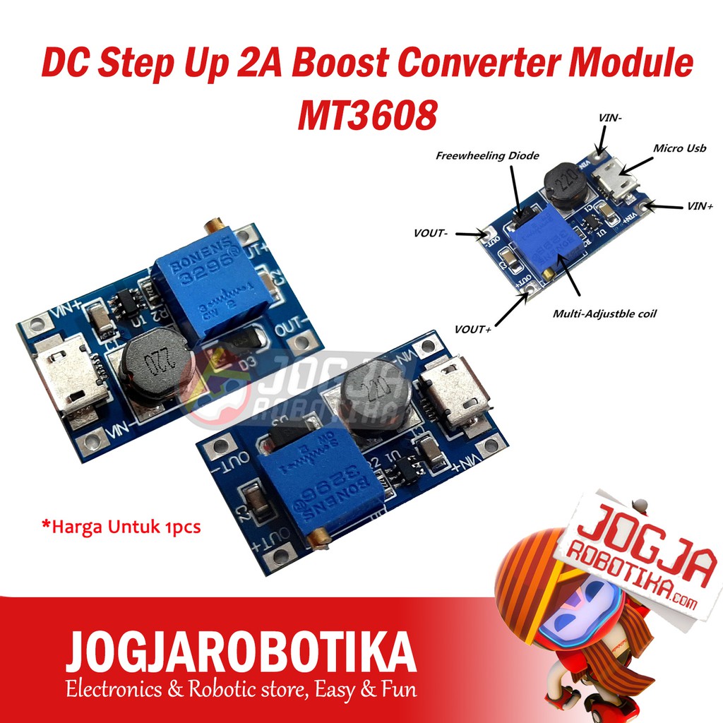 Jual DC-DC Step Up 2A Boost Converter Module MT3608 with Micro USB ...