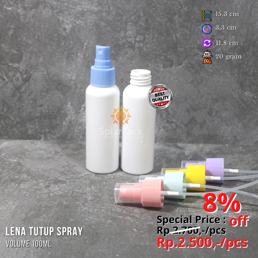 Jual Botol Plastik 100ml PET Lena/BR putih susu tutup colorfull spray ...