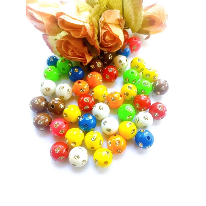 Jual Manik-manik plastik bentuk bola dengan mata kristal aneka warna ...