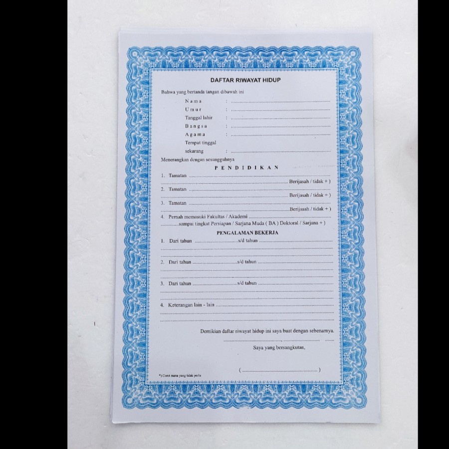 Jual FORMULIR DAFTAR RIWAYAT HIDUP | Shopee Indonesia