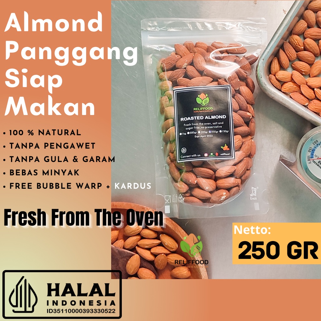 Jual ROASTED ALMOND 250 GRAM - KACANG ALMOND PANGGANG KUPAS | Shopee ...
