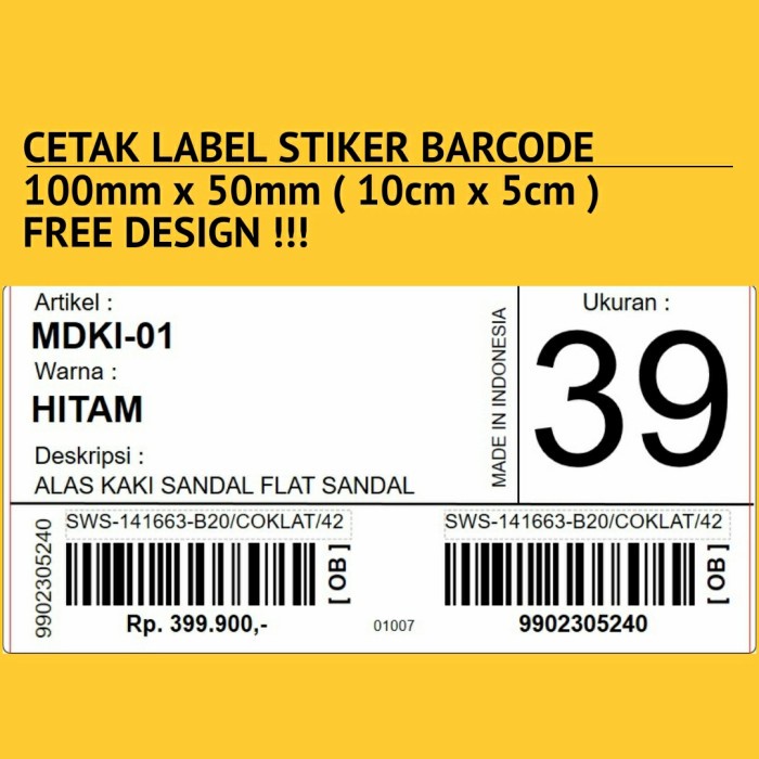 Jual CETAK STIKER LABEL BARCODE 10 cm x 5 cm STIKER LABEL SEPATU DAN ...