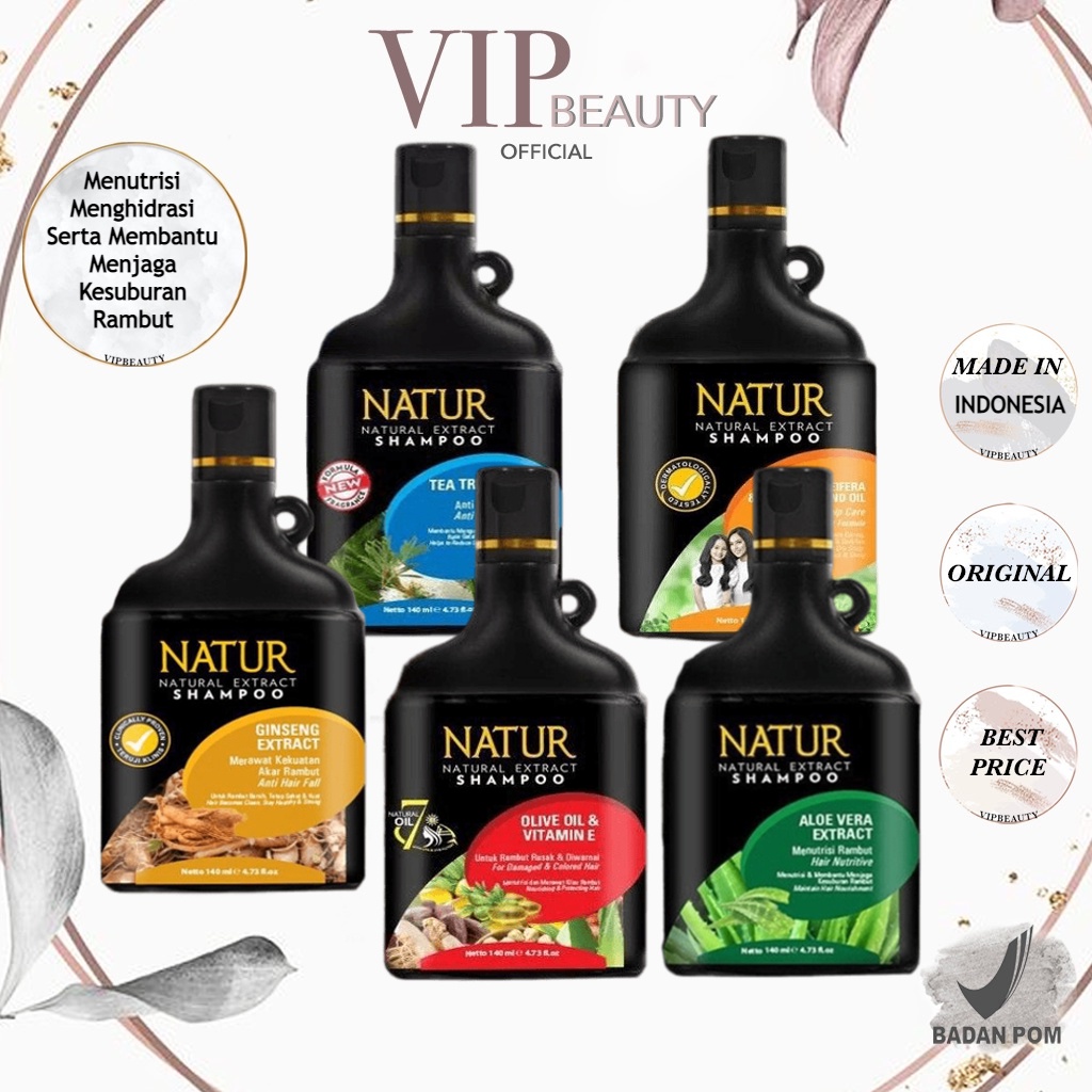 Jual NATUR Hair Natural Extract Shampoo Ginseng | Aloe Vera | Tea Tree Oil | Olive Oil & Vitamin ...