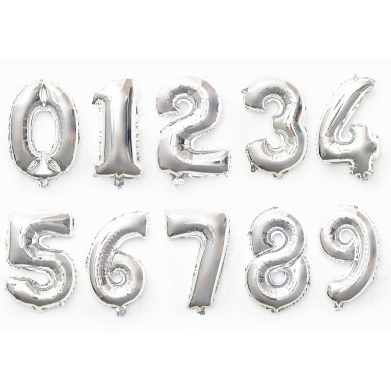 Jual Balon Angka Silver 40 cm, Balon Foil Angka Silver 18 inch, Balon ...