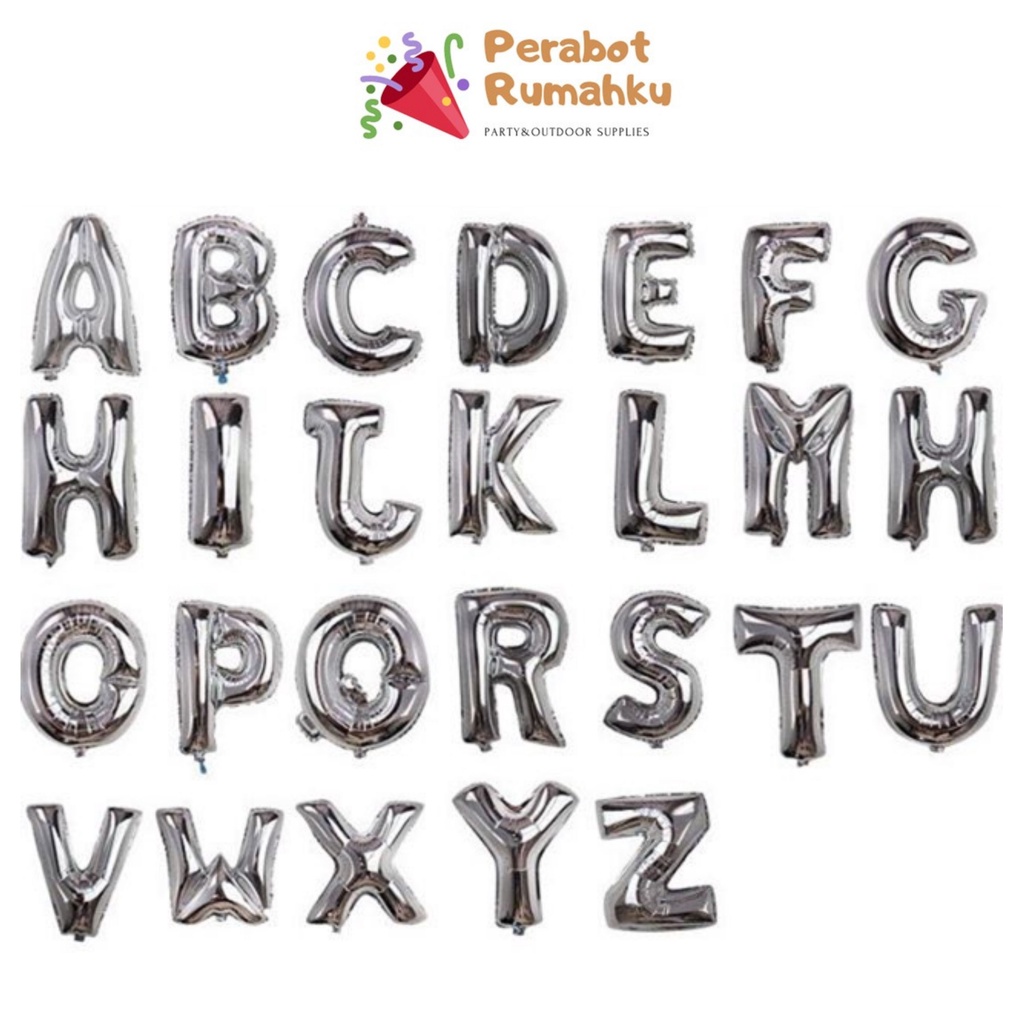 Jual Balon Foil Huruf 40cm Abjad Warna SILVER / Motif Chrome Ballon ...