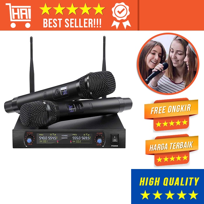 Jual SET WIRELESS MICROPHONE EKG KARAOKE DUAL CHANNEL MIKROFON MIK ...