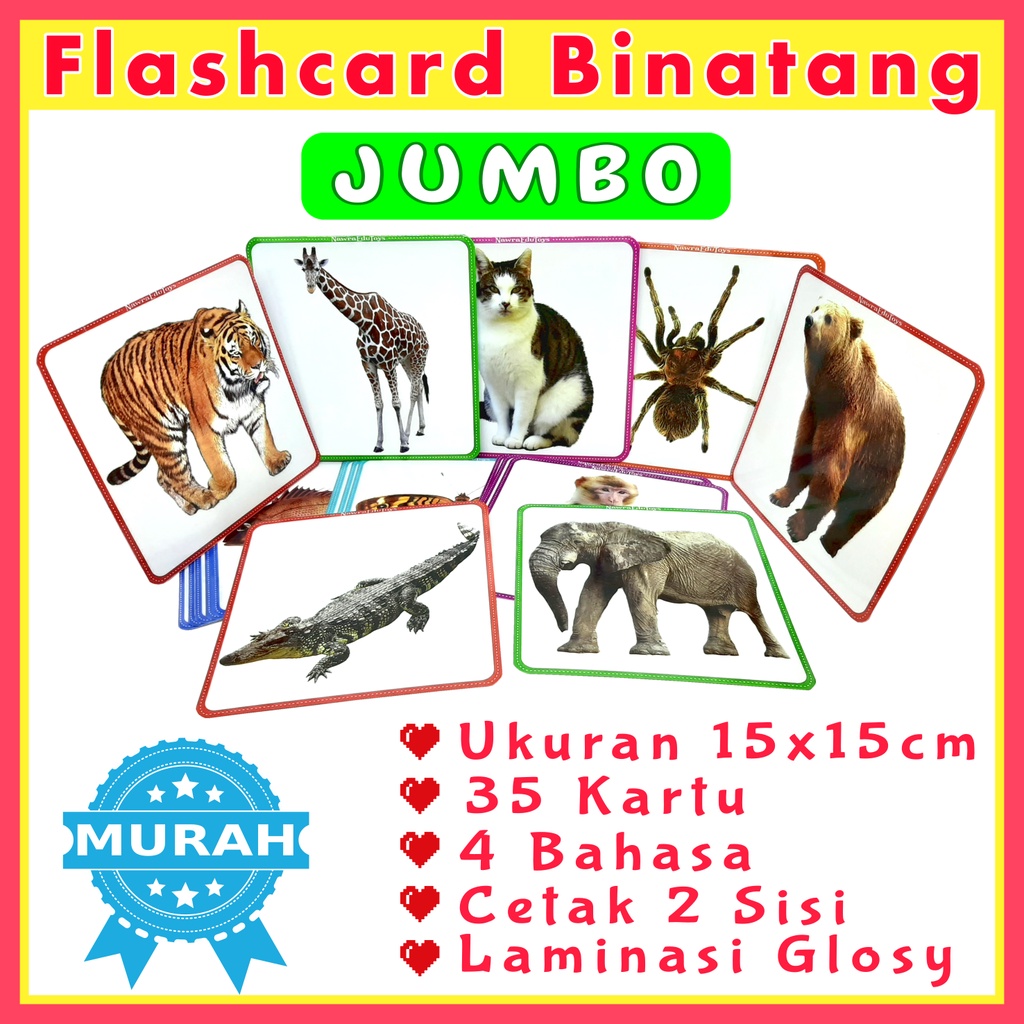 Jual Flashcard JUMBO BINATANG 4 Bahasa Ukuran Besar, Kartu Pintar ...