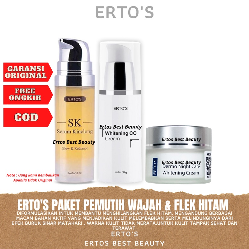 Jual Ertos Paket Whitening Anti Flek Hitam, Penuaan dini dan Pemutih di Wajah 3in1 ( Serum ...