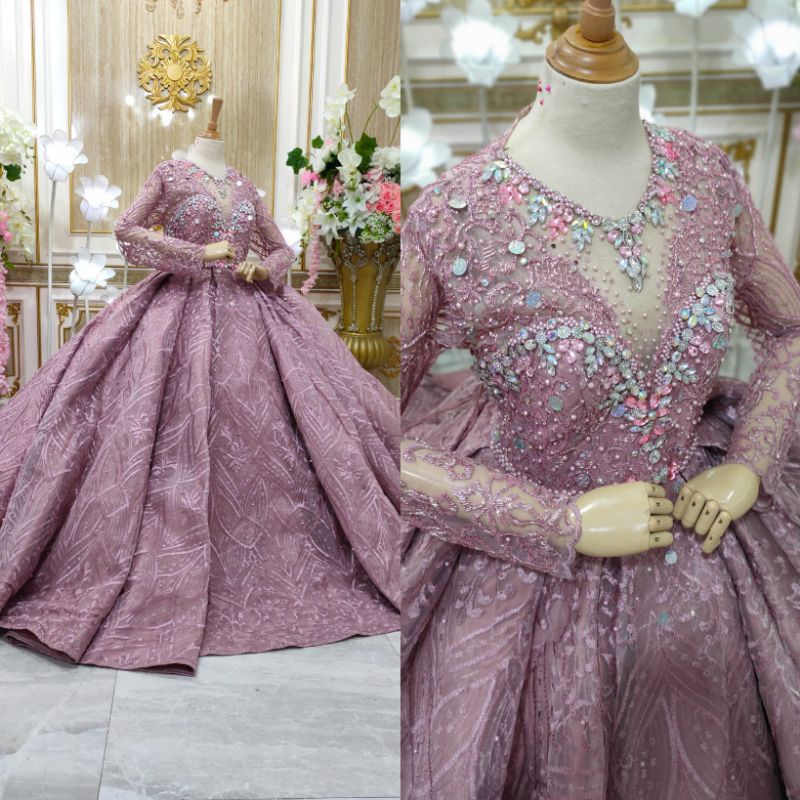 Jual GAUN WEDDING BELIMBING MEWAH BEREKOR//GAUN PENGANTIN MUSLIM //JAS ...