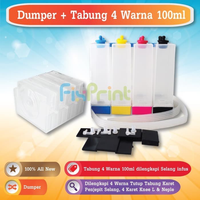 Jual Tabung Infus Printer 4 Warna 100ml + Damper Modif HP Canon FSB1301 ...