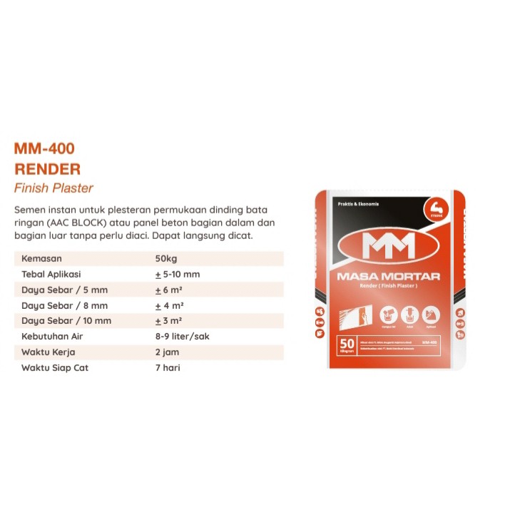 Jual Semen MASA MORTAR MM 400 Render ( Finish Plaster ) | Shopee Indonesia