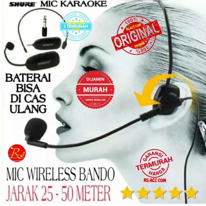 Jual Mic Wireless Bando Karaoke Meeting Aerobik Colok Ke Speaker Dan ...