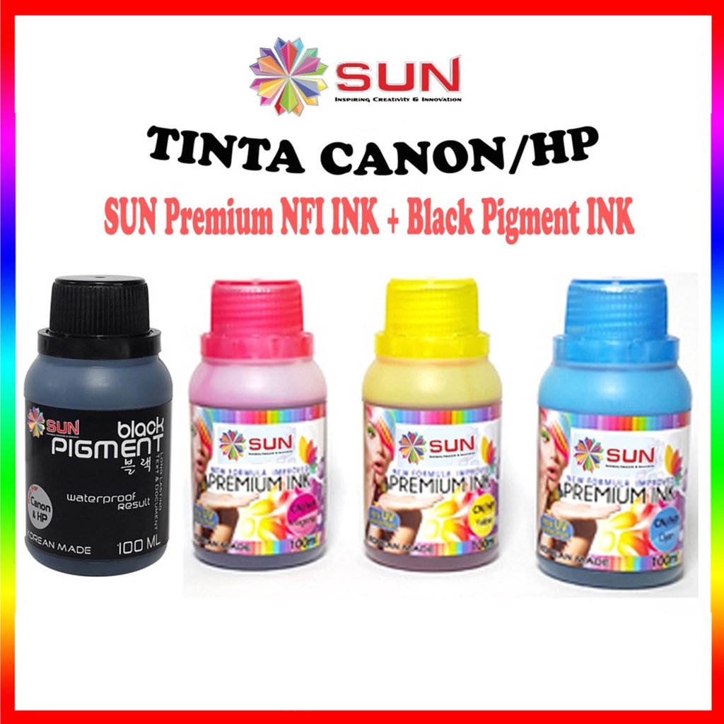 Jual SUN Tinta Canon/HP Premium INK NFI CMY + Tinta Black Pigment INK ...