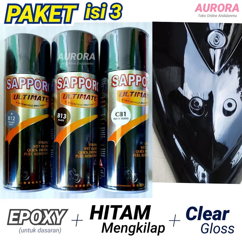 Jual PAKET SAPPORO ULTIMATE Black B13 + Epoxy B12 + Clear C81 / Hitam ...