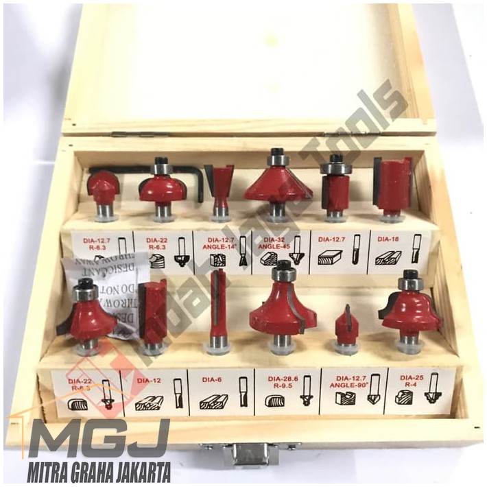 Jual PROMO Router Bit Set 12 Pcs - Mata Profil Set Mata Trimmer Set 12 ...