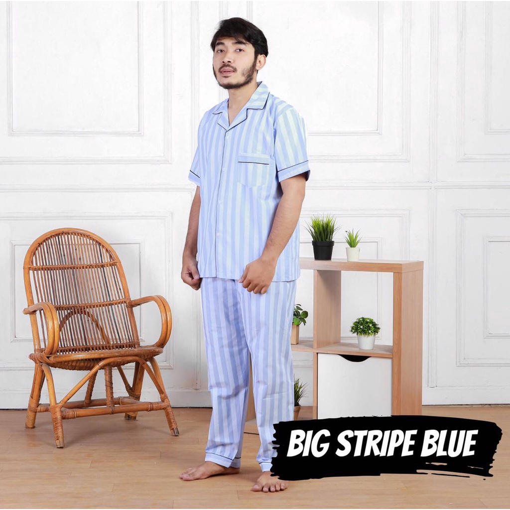 Jual PRIA BIG STRIP BLUE PIYAMA cowok motif garis warna biru baju tidur ...
