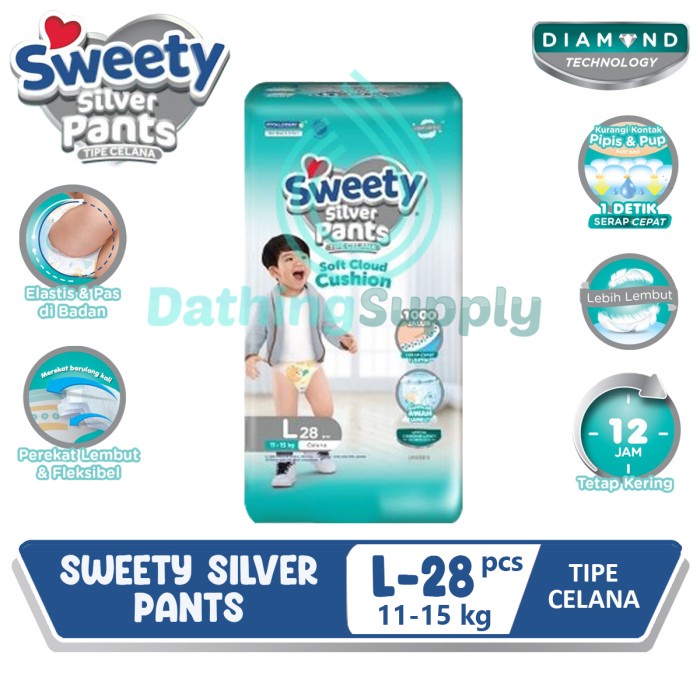 Jual Sweety Silver Pants Tipe Celana L28 / L 28 Popok Celana isi 28 Pcs | Shopee Indonesia