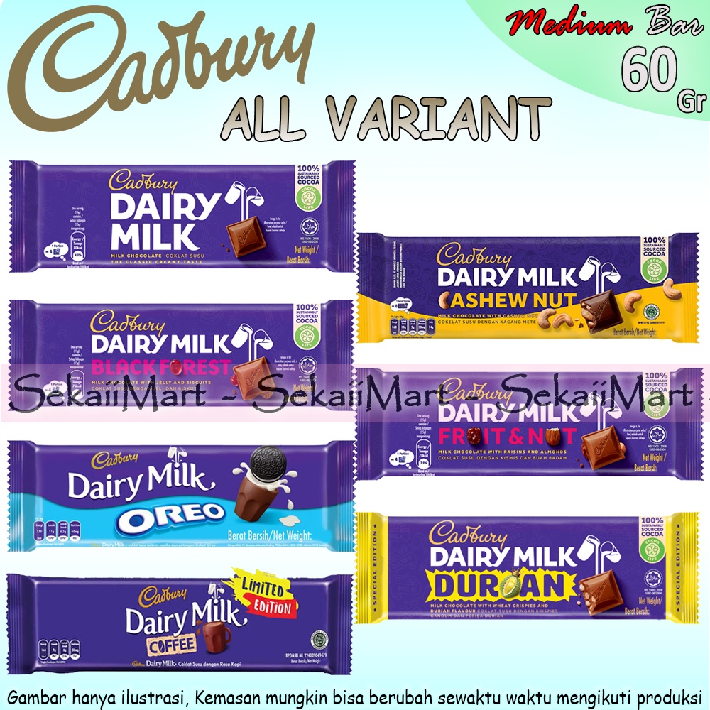 Jual CADBURY Cokelat 60g Semua Rasa Lengkap Bar Sedang - Chocolate ...