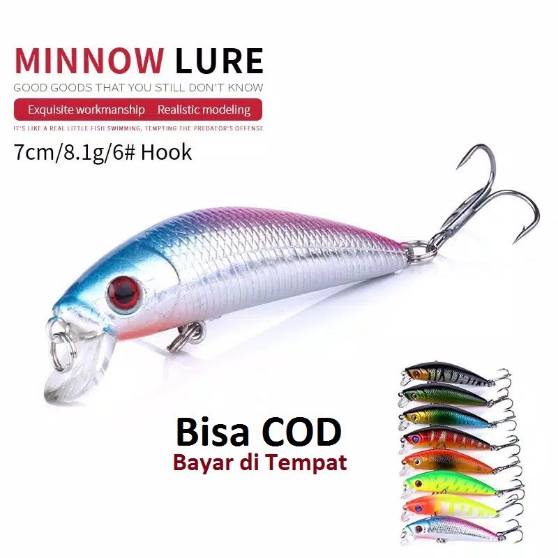 Jual Minnow Crankbait 7cm/8.1gr Umpan Pancing Ikan Minnow Mini Trible ...
