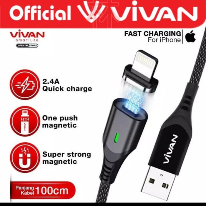 Jual Kabel data magnetic iphone Vivan MGL100 fast charging 2.4A resmi ...