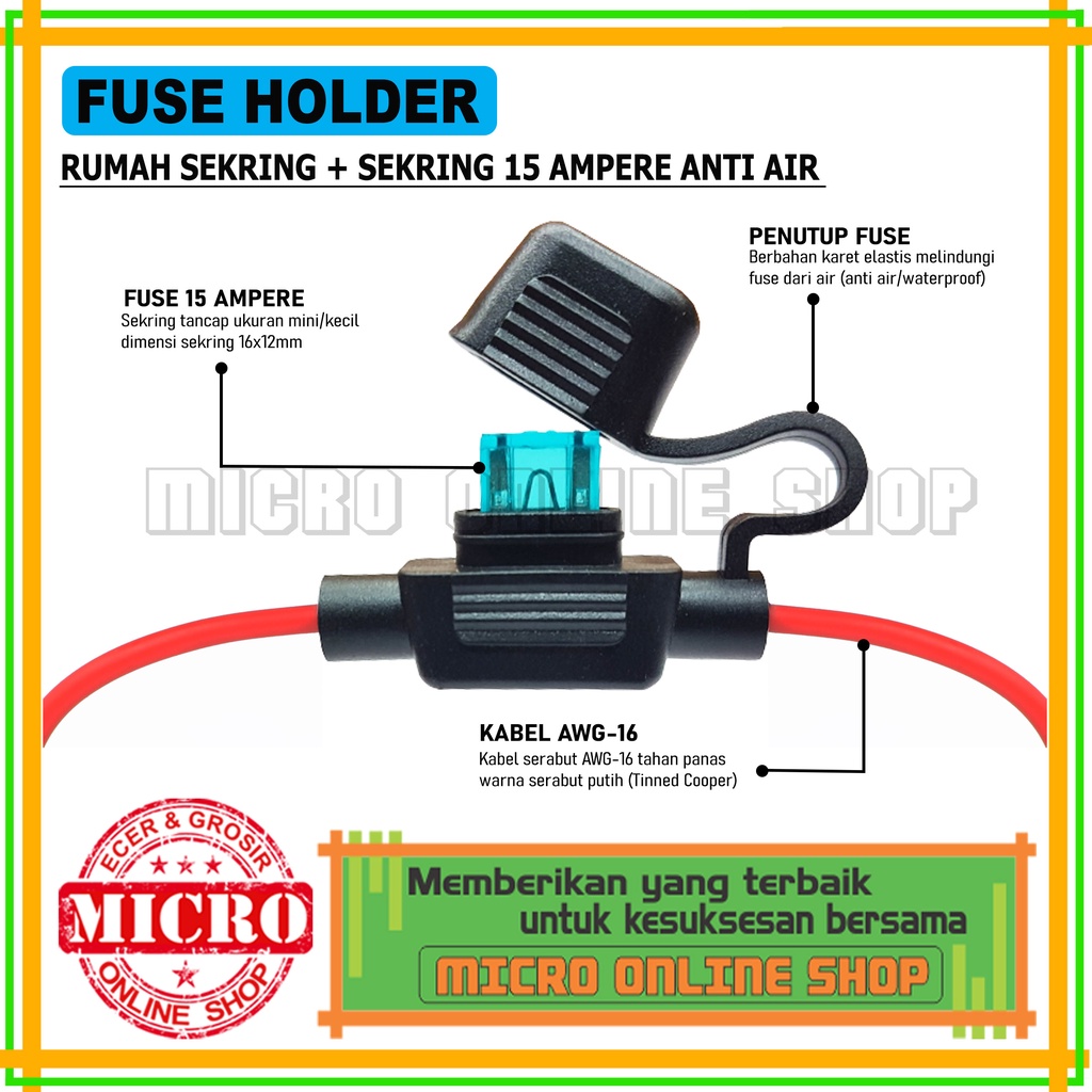 Jual Fuse Holder Blade Mini Waterproof + Fuse 15A Rumah Sekring Anti air | Shopee Indonesia