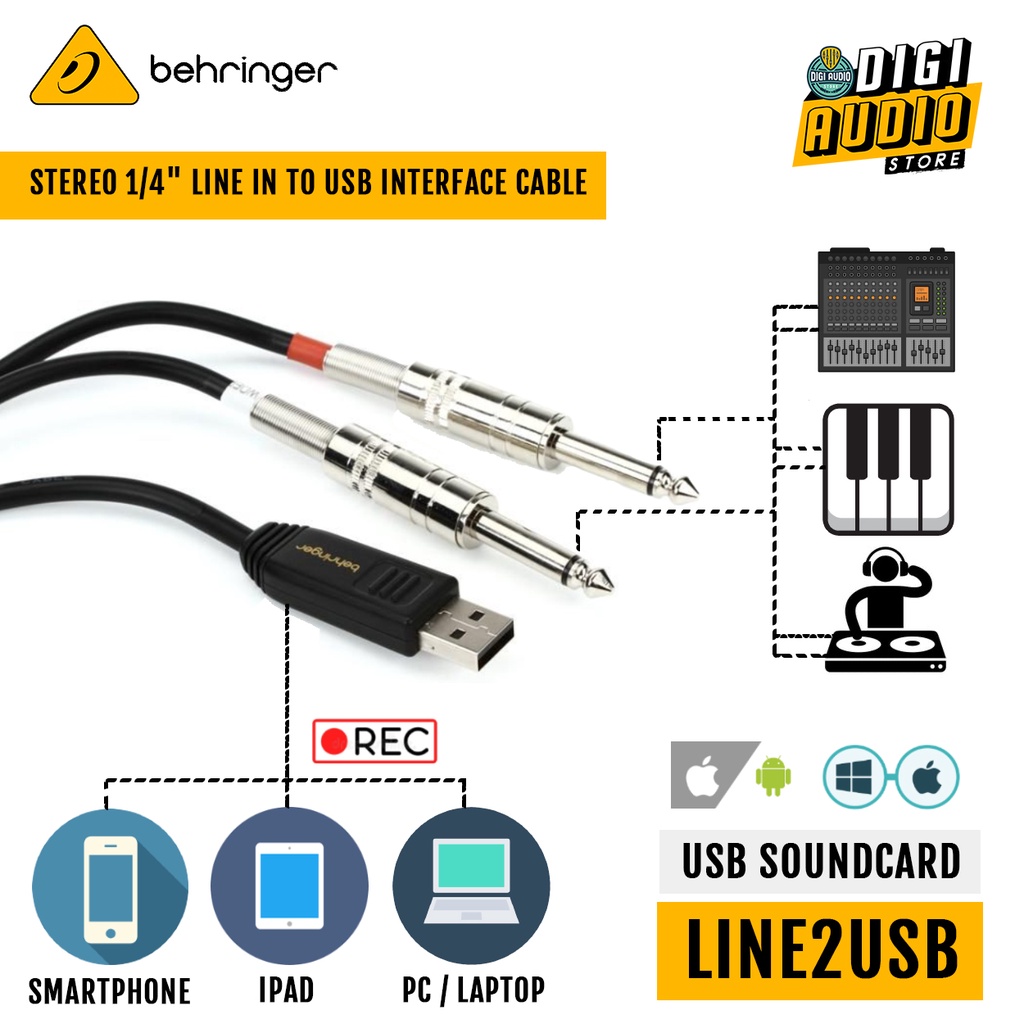Jual Behringer LINE2USB Kabel Converter USB to 6.5mm Jack Stereo ...