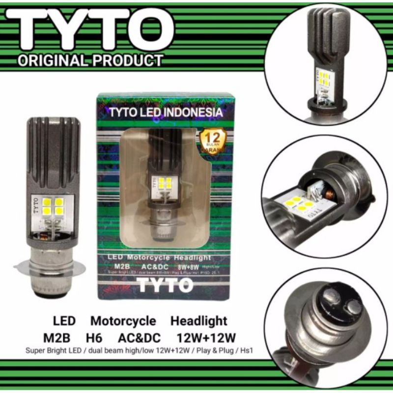Jual Lampu Bohlam Depan 2 Sisi LED TYTO Original M2B H6 AC/DC Motor Matic Bebek Satria Fu ...