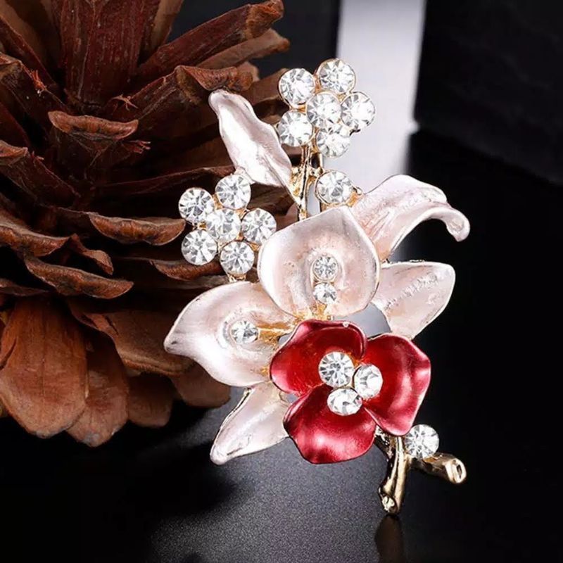 Jual Bros Bunga Kristal Elegan Mewah - Brooch Pin Enamel Flower ...