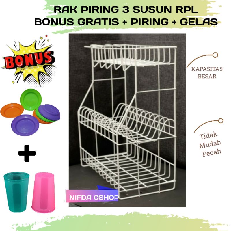 Jual Rak Piring Gelas Susun 3/ Rak Wastafel gantung ( Gratis Piring dan ...