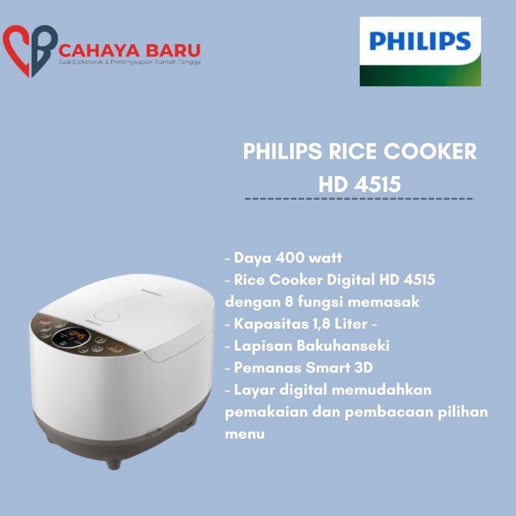 Jual Philips Digital Rice Cooker 1.8L - HD4515 garansi resmi | Shopee ...