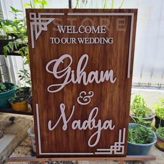 Jual Custom Welcome Sign Board Papan Kayu Banner Selamat Datang Wedding ...
