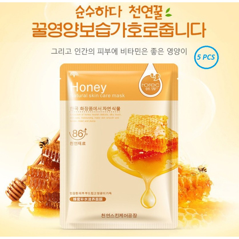 Jual 5 Pcs Masker Wajah Honey Madu Mask Alami / Masker Muka Honey Facial Sheet Mask Madu Masker ...