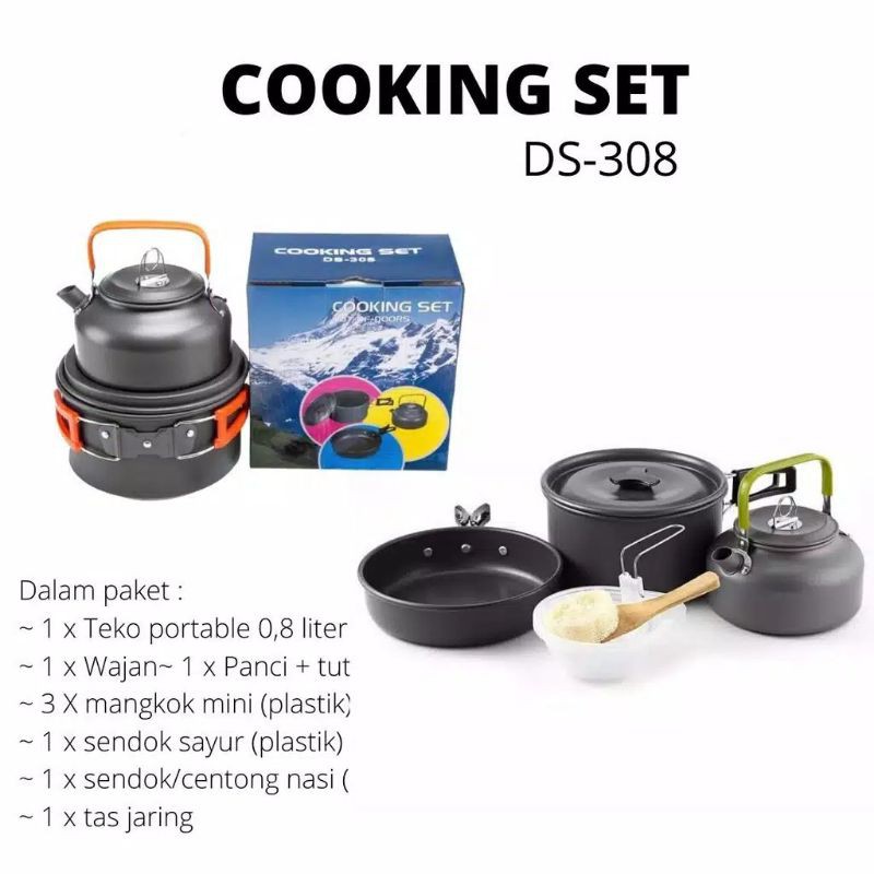 Jual Nesting Cooking Set DS-308 , alat masak Camping/Outdoor | Shopee ...