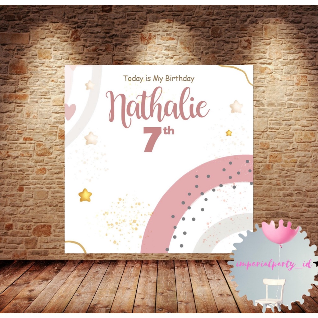 Jual Custom Backdrop Banner Spanduk Happy Birthday Pink Rainbow Pastel ...